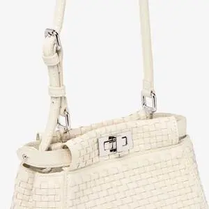 Fendi My Peekaboo Xs Parchment-colored Woven Leather Bag